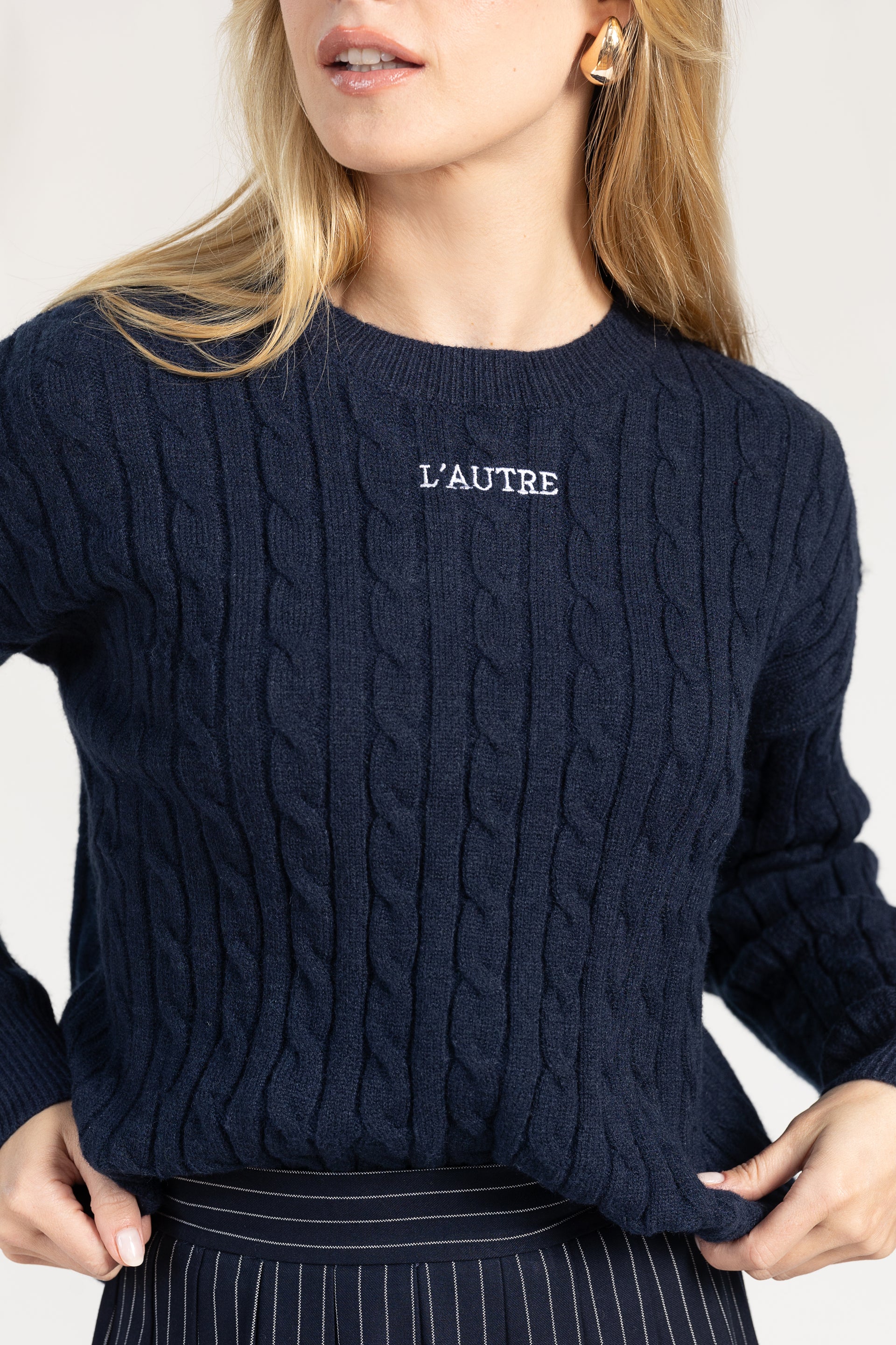 Navy Cable Knit Sweater – LOUP